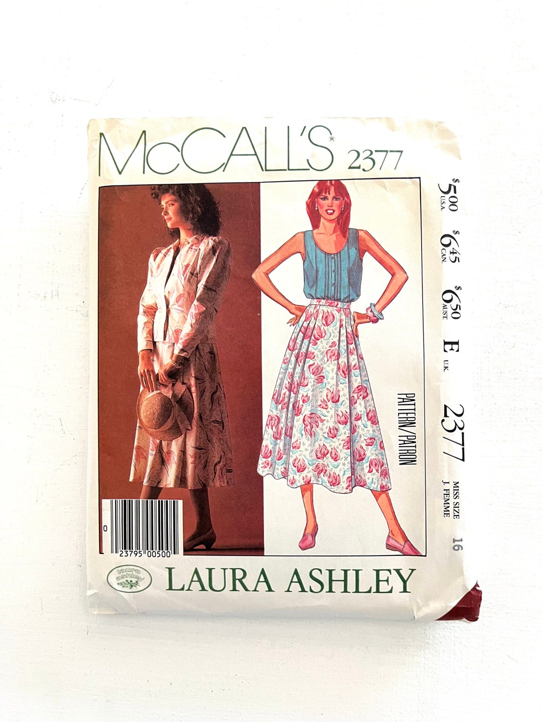 Mccall 2377 Laura Ashley Jacket Top Skirt Sewing Pattern Size 16 Uncut FF 1986 - Etsy