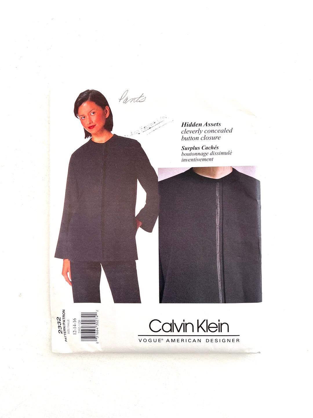 Jacket Blazer & Pants Sewing Pattern Vogue 2332 Designer Calvin Klein ...
