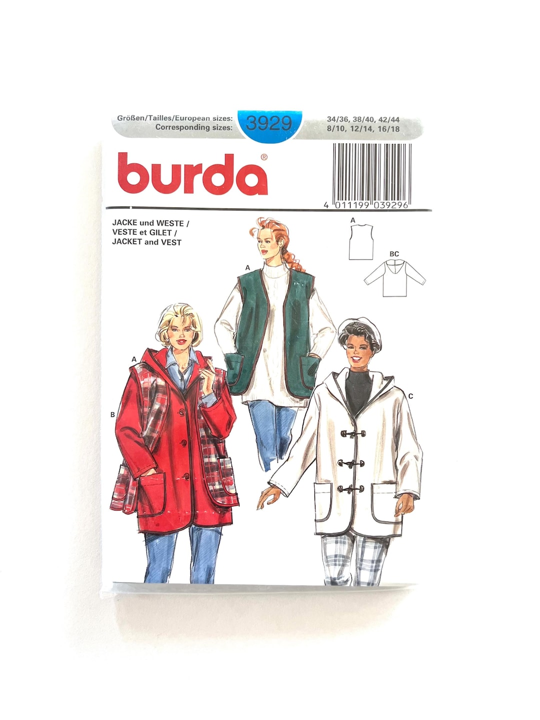 Woman's Coat Sewing Pattern Burda 3929 Vest Jacket Size 8-18 Uncut - Etsy