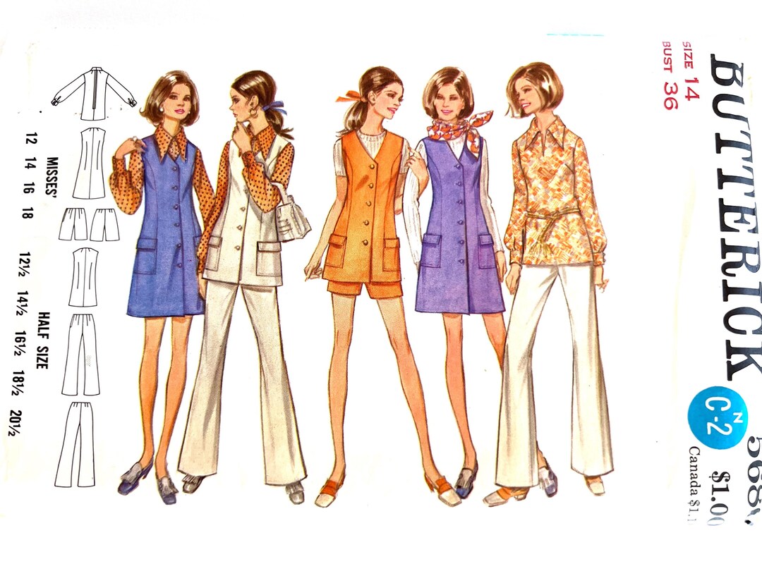 A-line Jumper Dress Sewing Pattern Butterick 5680 Blouse Pants Size 14 ...