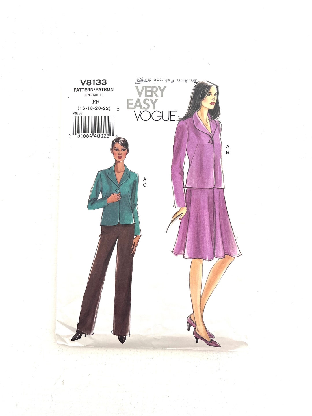Vogue Jacket Skirt and Pants Sewing Pattern Vogue 8133 Size 16-18-20-22 ...