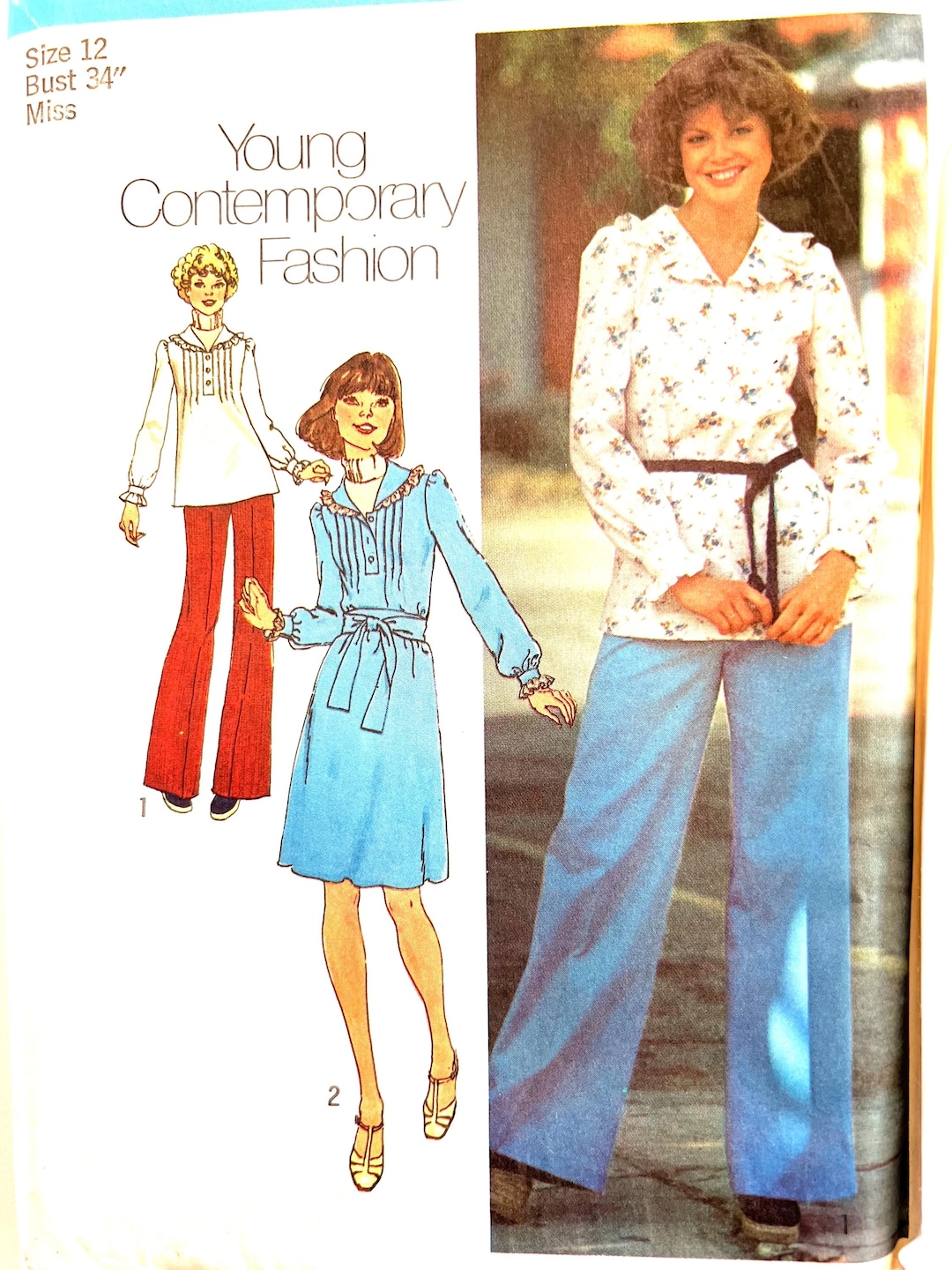 Sewing Pattern for Bell Bottom Pants, Shirt Mini Skirt Simplicity 7086 ...