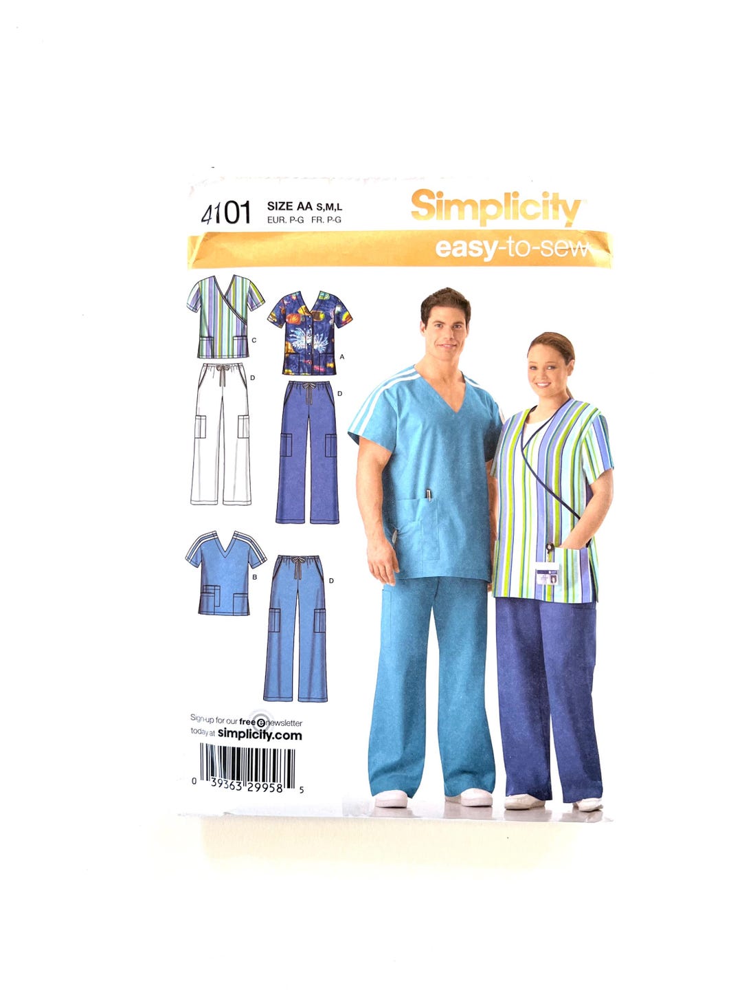 Nursing Scrubs Sewing Pattern Shirt and Pants Simplicity 4101 Size S-M ...