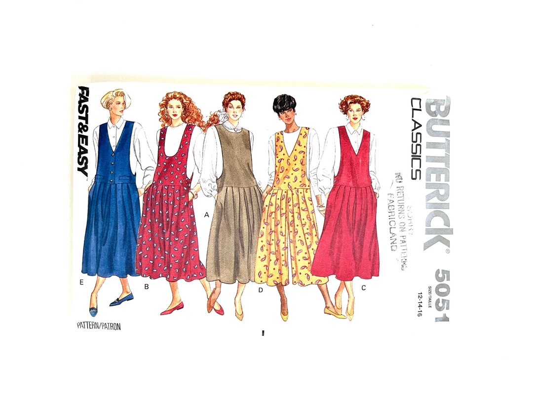 Jumper Dress and Jumpsuit Sewing Pattern Butterick 5051 1990's Size 12 ...