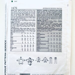 Vogue Coat Sewing Pattern 1476 Issey Miyake Loose Fitting Jacket Shirt ...