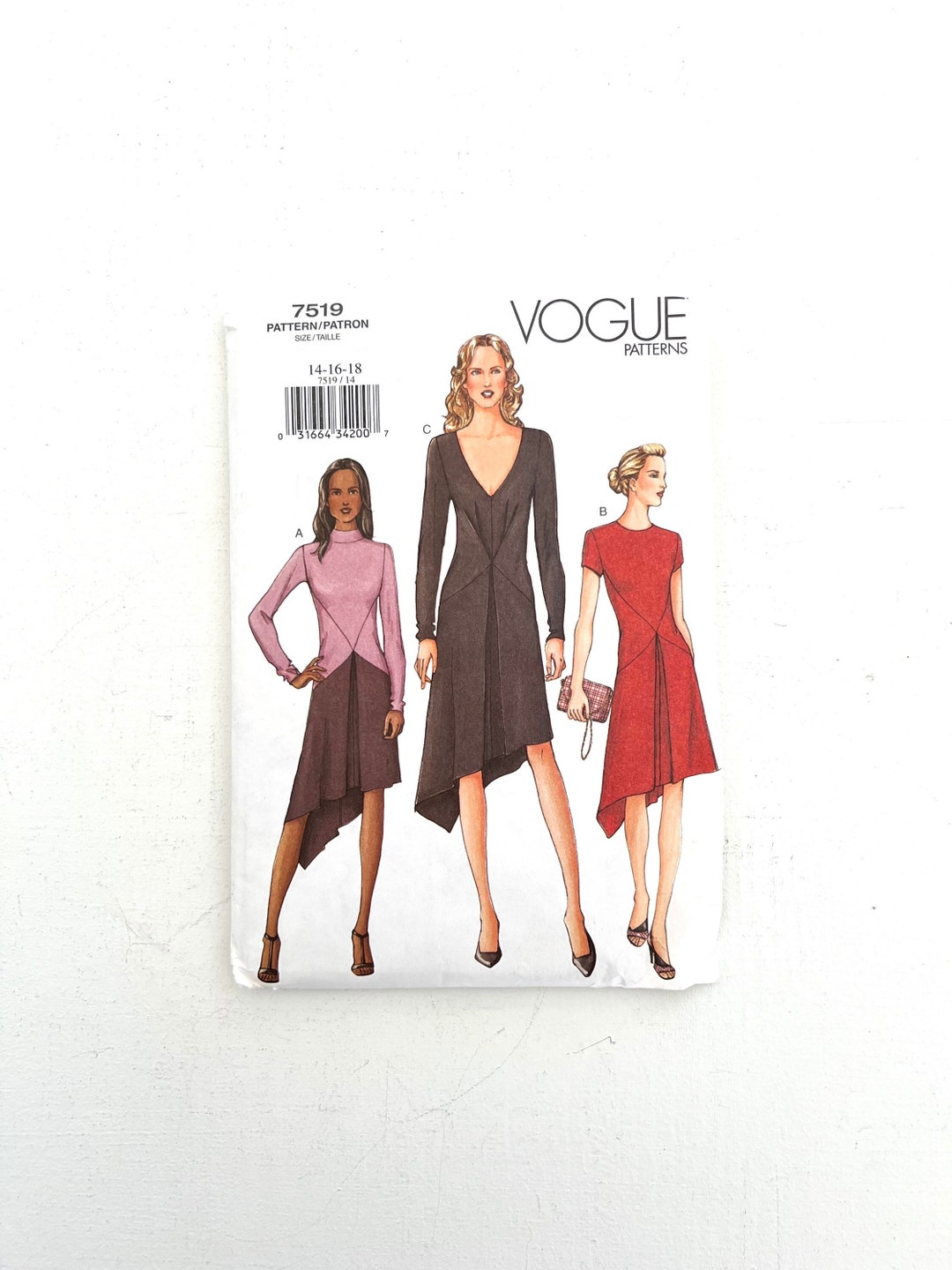 Vogue Dress Pattern 7519 Womens Sewing Pattern Size 14-16-18 Uncut - Etsy