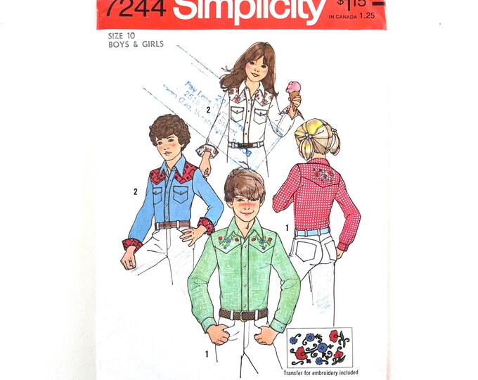 Children's Western Shirt Sewing Pattern Simplicity 7244 Embroidery Size ...