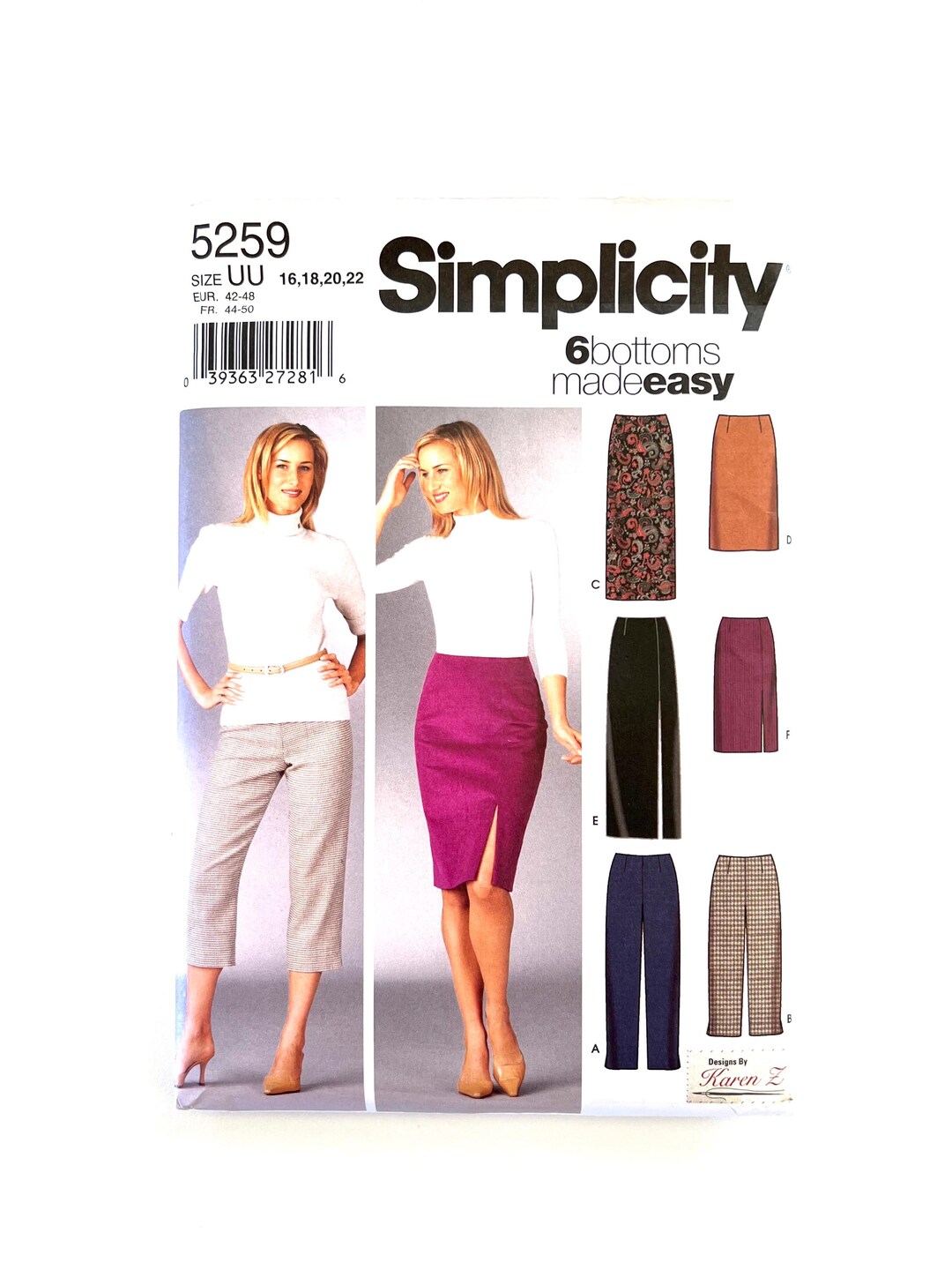 Straight Leg Pants or Skirt Simplicity 5259 Sewing Pattern Capri Size ...