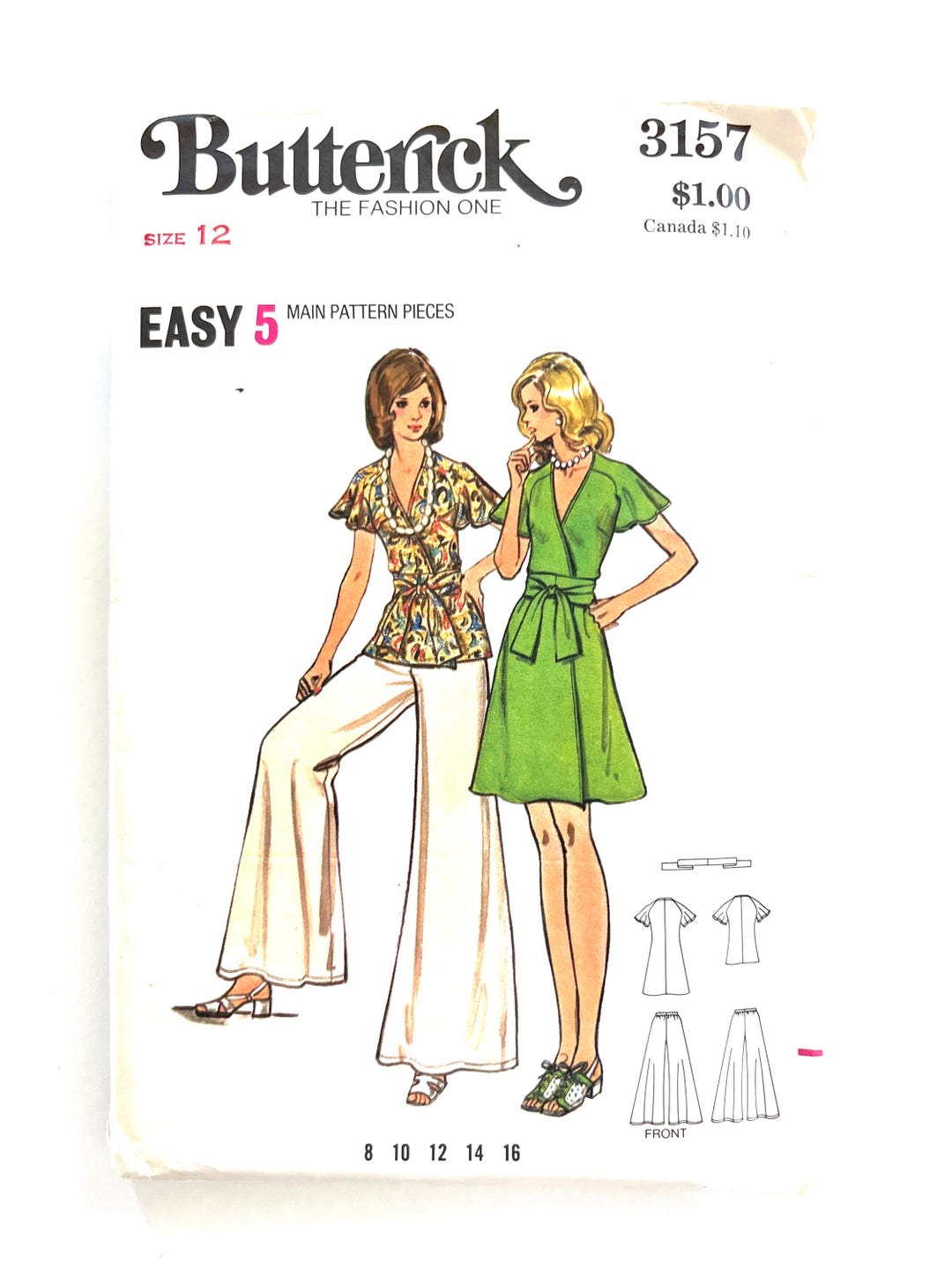70's Boho Wrap Dress Sewing Pattern Simplicity 3157 Pants Size 12 Uncut ...