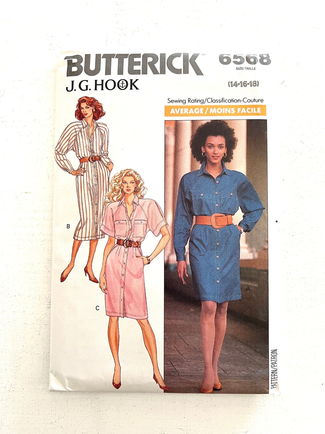 Womens Button Down Dress Sewing Pattern Butterick 6568 Collar Size 14 ...