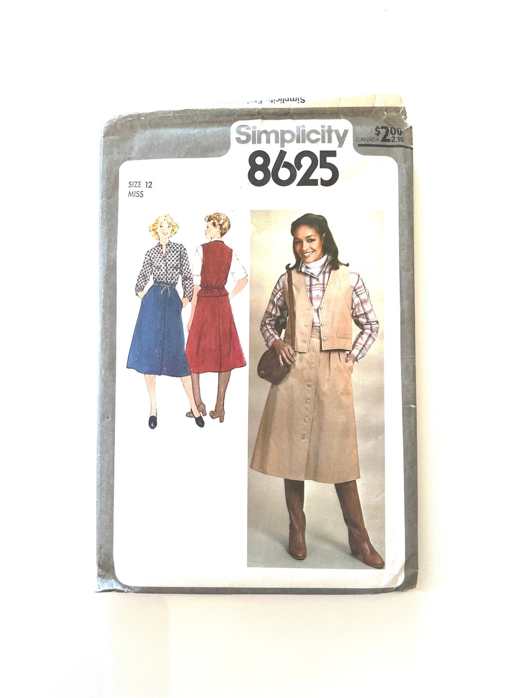 1970s Simplicity Vest Skirt and Blouse Sewing Pattern 8625 Size 12 ...