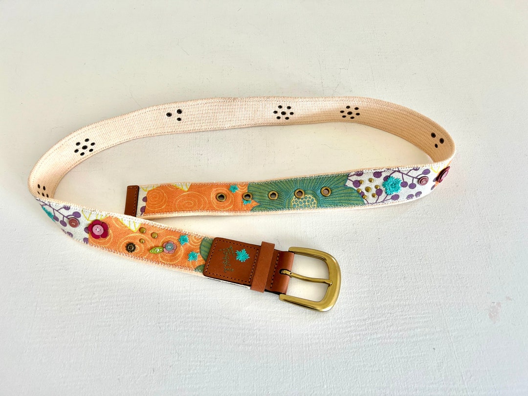 Fossil Belt Hippie Boho Floral Collage Studded Women Cloth Belt - Etsy