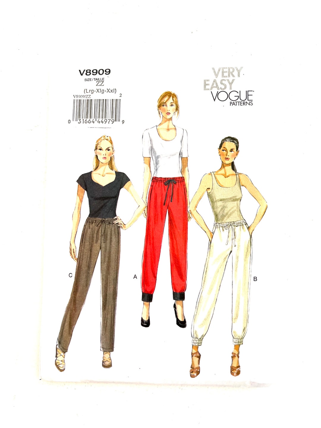 Drawstring Pants Sewing Pattern Vogue 8909 Sweat Pants Size 16-26 Uncut ...