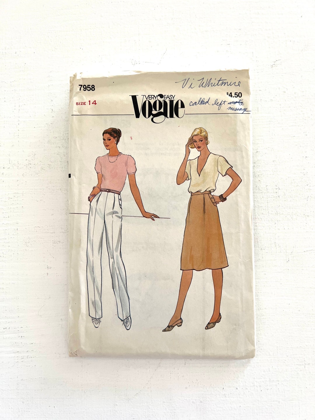 Vogue Sewing Pattern 7958 Pants and Skirt Size 14 Uncut - Etsy
