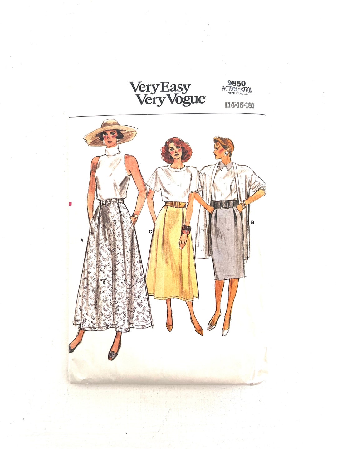 80's Flared or Straight Skirt Sewing Pattern Vogue 9850 Size 14-16-18 ...