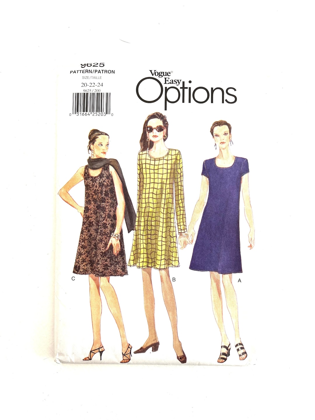 Vogue Dress Pattern 9625 Womens Fashion 1990's A-line Dress Size 20-22 ...