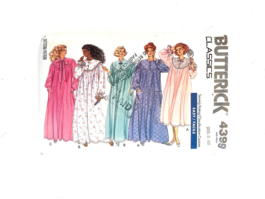 80s Flared Robe and Nightgown Sewing Pattern Nightshirt Butterick 4399 ...
