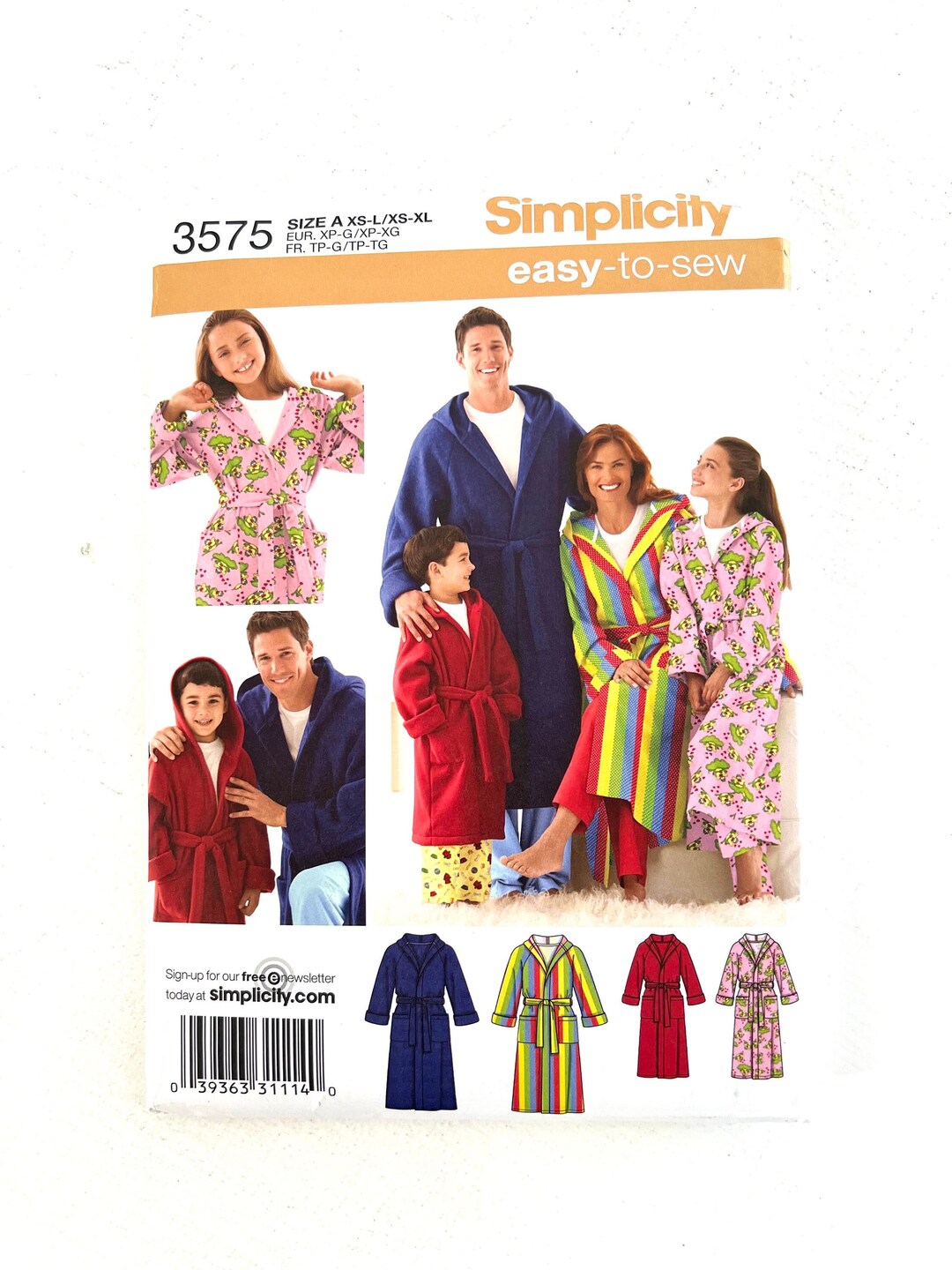 Unisex Bathrobe Sewing Pattern Simplicity 3575 Child Teen Adult Wrap ...