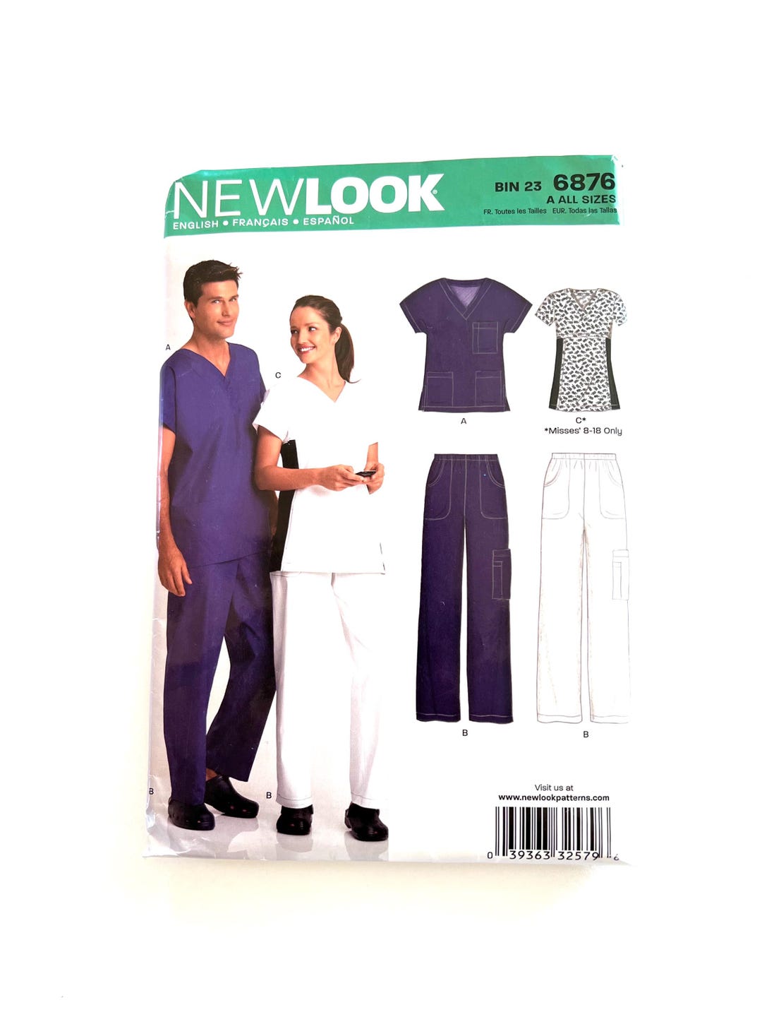 Unisex Nursing Scrubs Sewing Pattern Shirt and Pants New Look 6876 Size ...