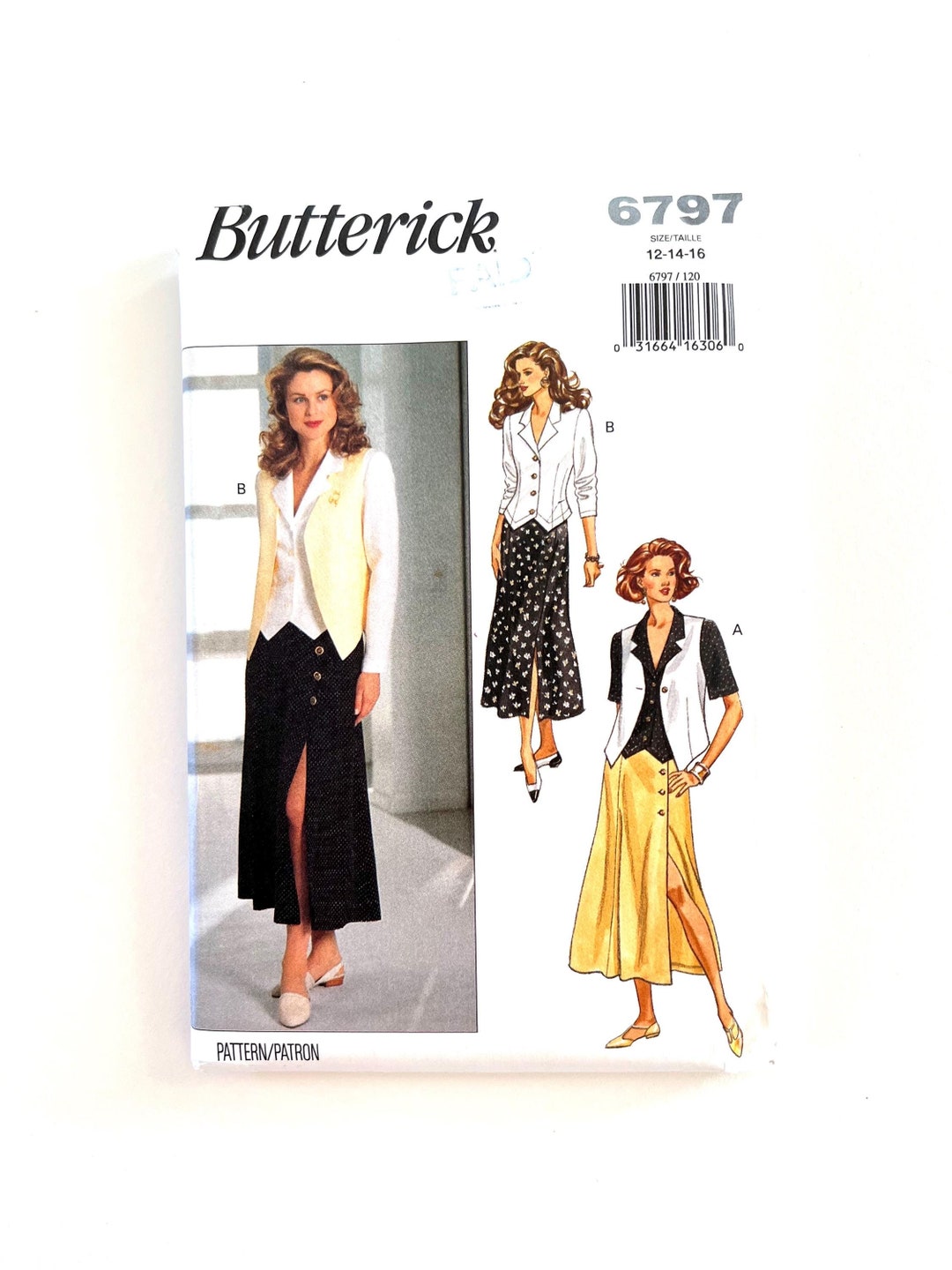 Skirt With Side Slit Sewing Pattern Butterick 6797 Vest and Top Size 12 ...
