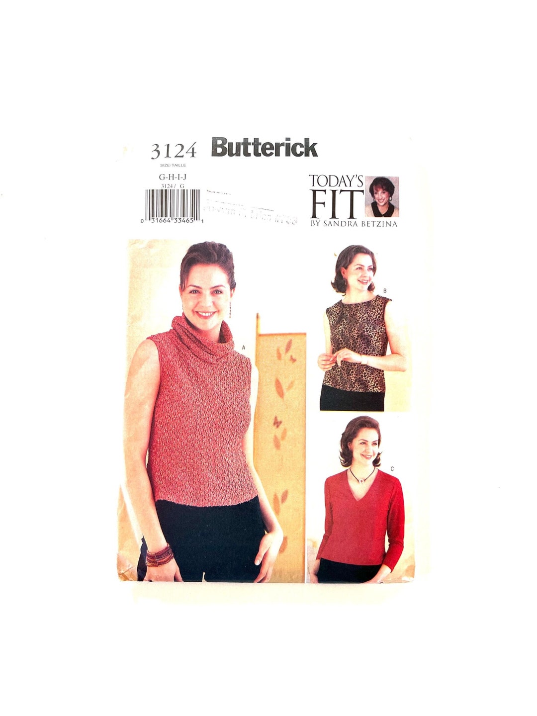 Cowl Neck Pullover Top Butterick Sewing Pattern 3124 Betzina Turtle ...