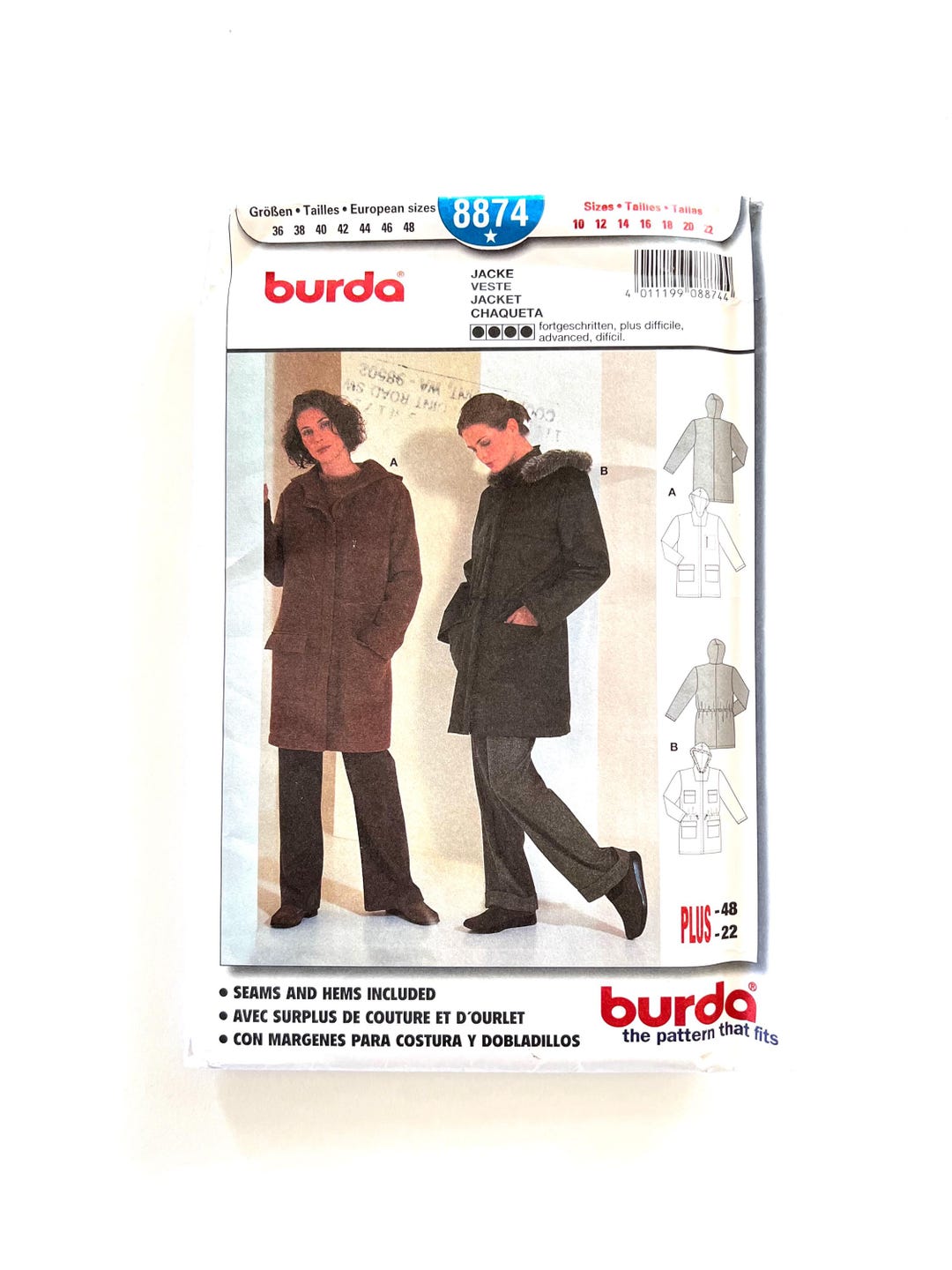 Quilted Parka Coat Sewing Pattern Burda 3638 Jacket Size 10-22 Uncut - Etsy