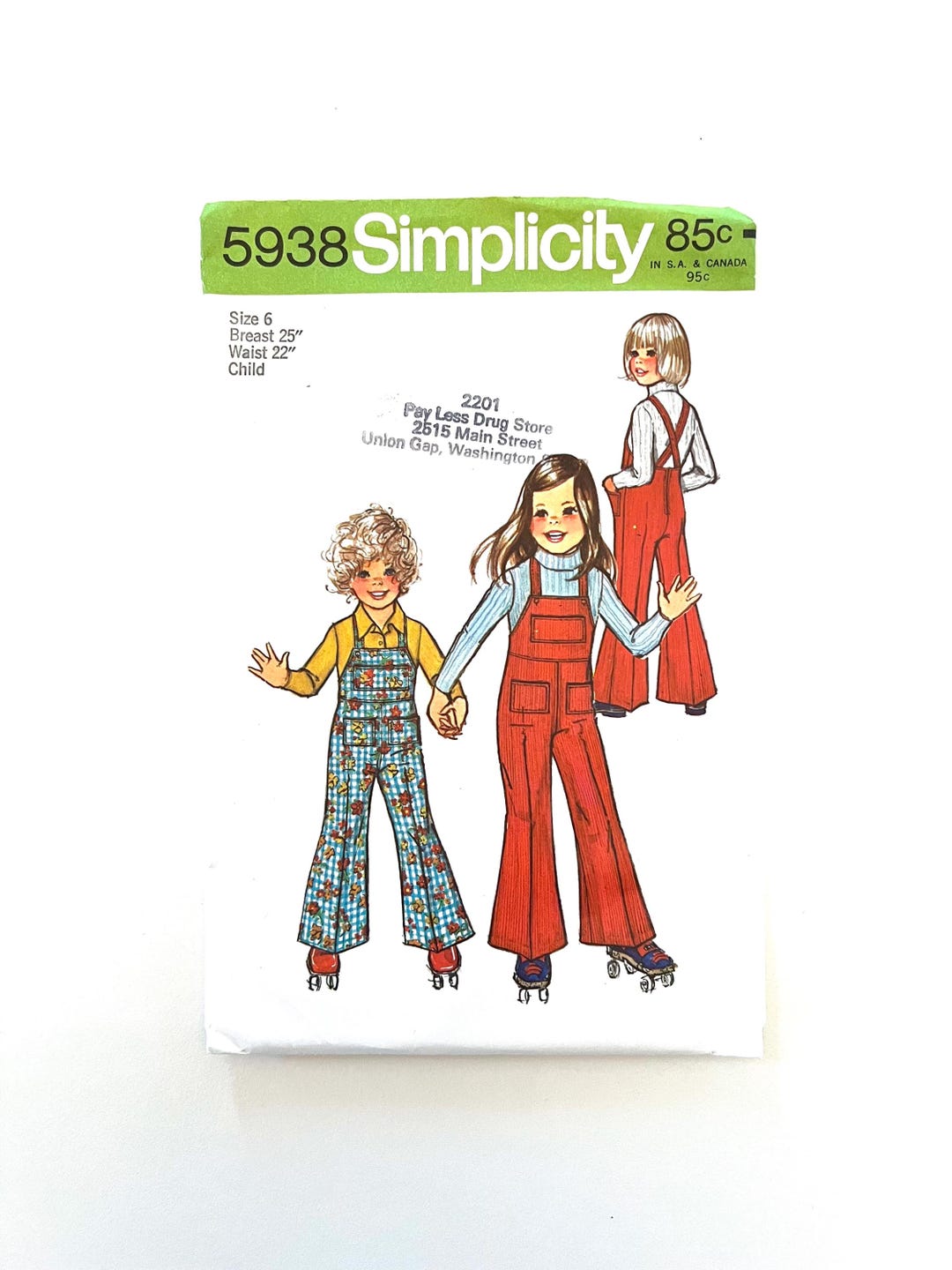 Uncut Simplicity 5938 Sewing Pattern 1970's Bib Overalls Bell Bottom ...