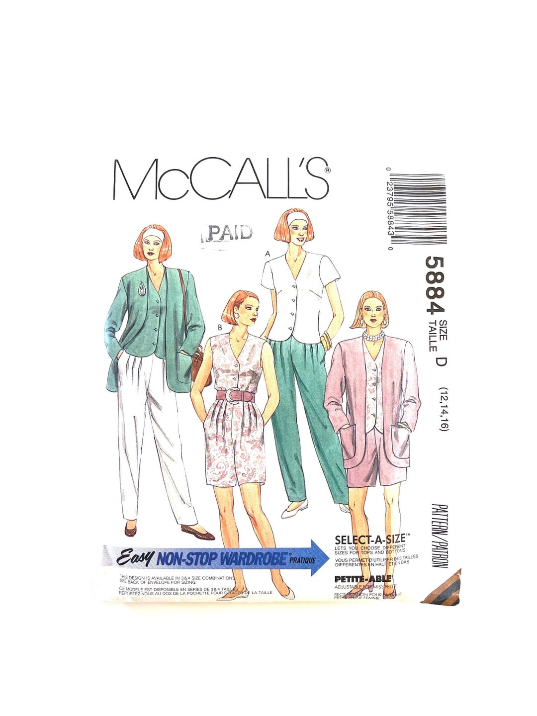 Shorts and Top Sewing Pattern Mccall's 5884 Jacket and Pants Size 12-14 ...