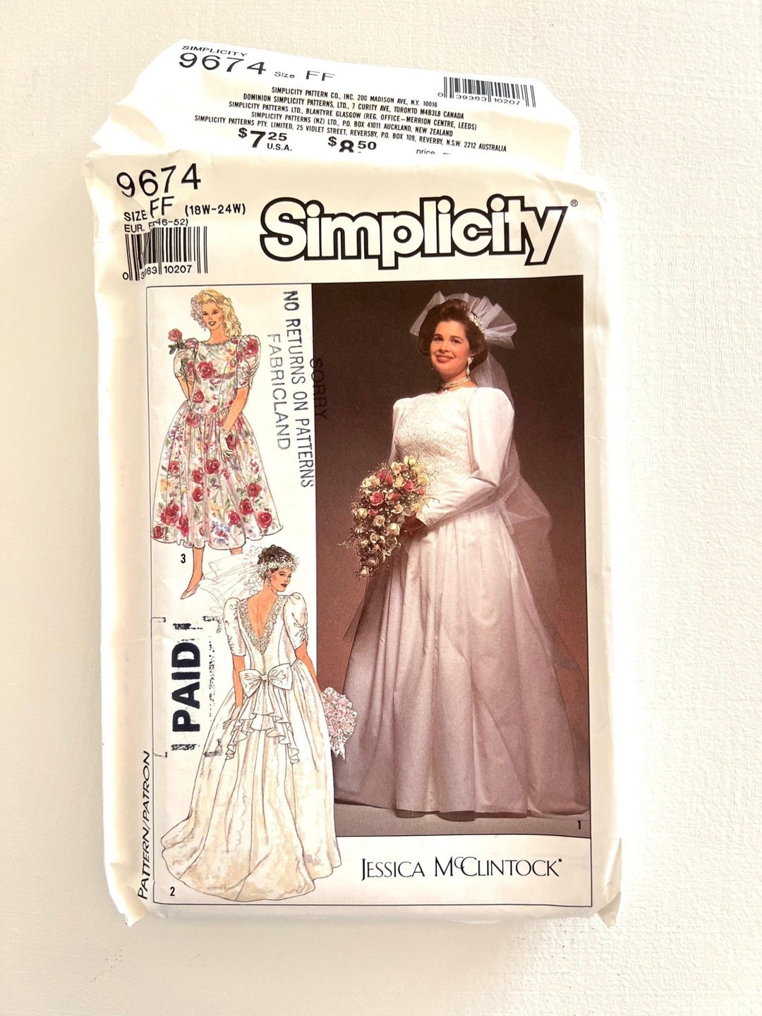 Simplicity Sewing Pattern 9674 Wedding Dress Patterns 1990's Fashion ...