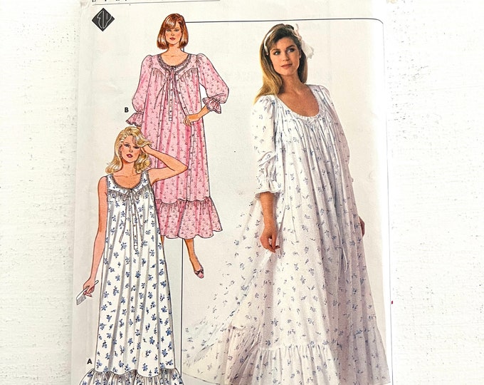 80s Flared Robe and Nightgown Sewing Pattern Nightshirt Butterick 4864 ...