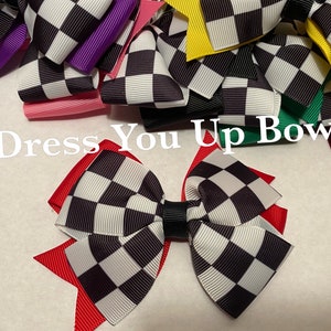 Choose Color 4" Racing Hair Bow Clip, 4" Stacked Racing Checkered Flag ...