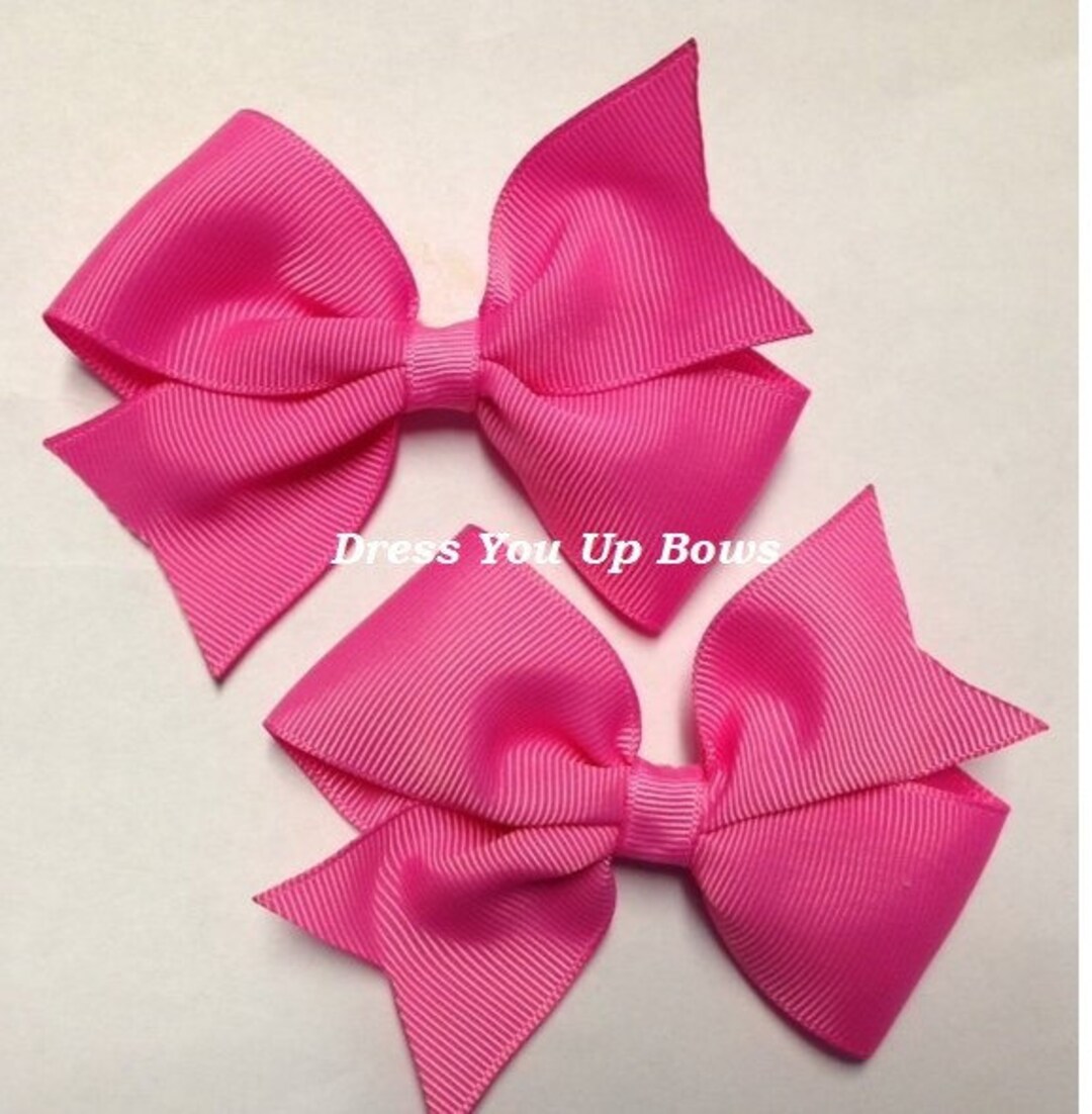 Set of 2 Hair Bows, 4" Hot Pink Solid Ribbon Pigtail Bows, Hot Pink ...