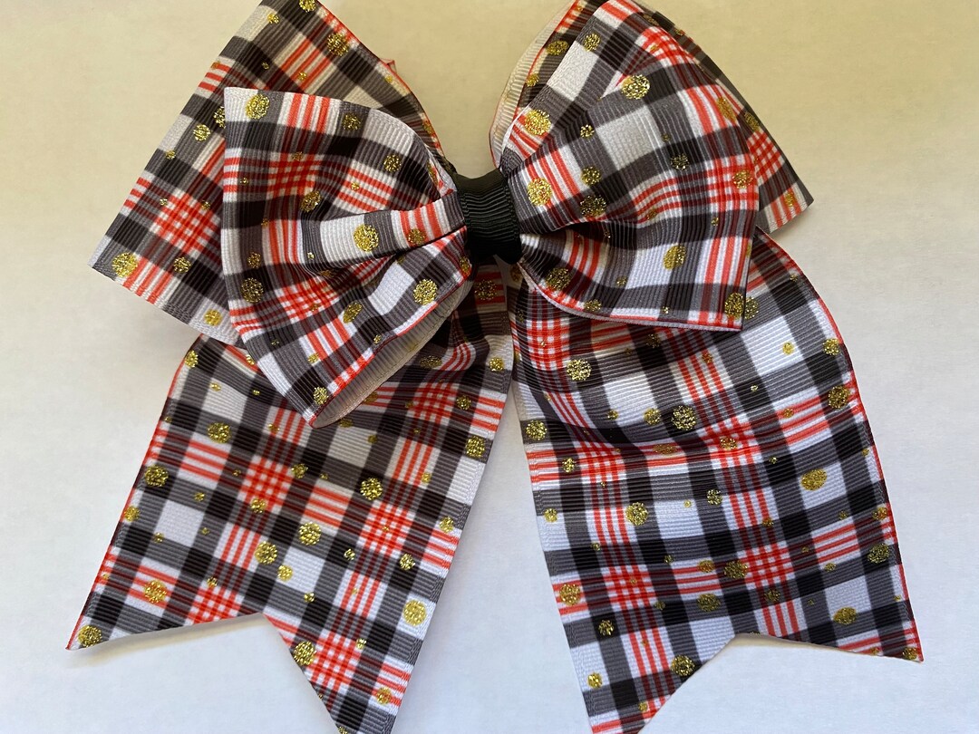 6" Gold Glitter Dots on Red Black and White Plaid Ribbon Christmas ...