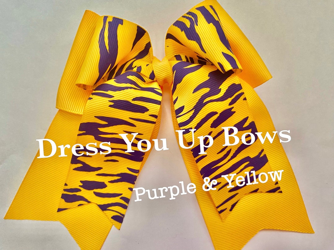 Purple and Yellow Tiger Print Ribbon School Cheer Style Girl 4.5" X 6 ...