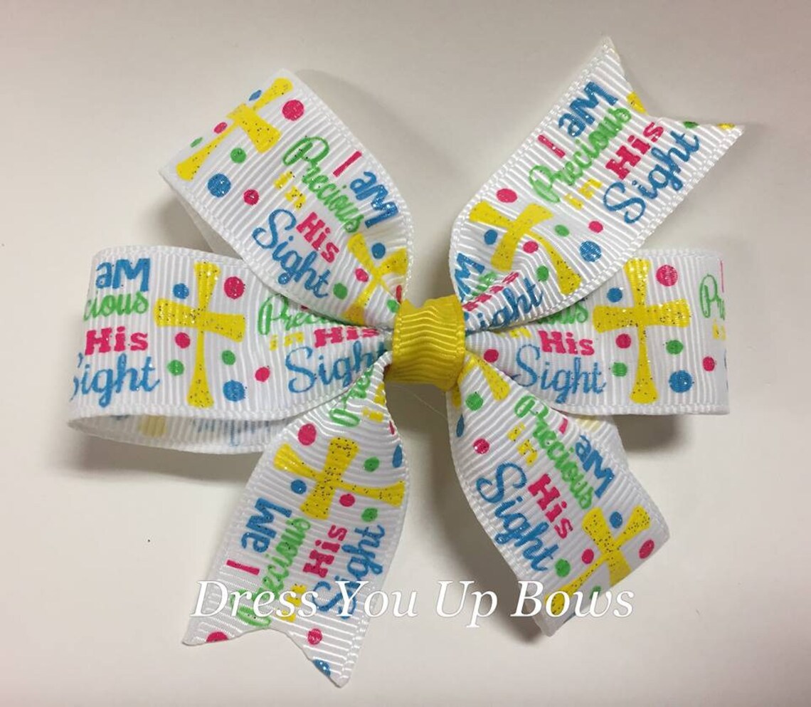 3.5" Religious Ribbon Hair Bow Clip, Baby Toddler Teen Sunday School ...