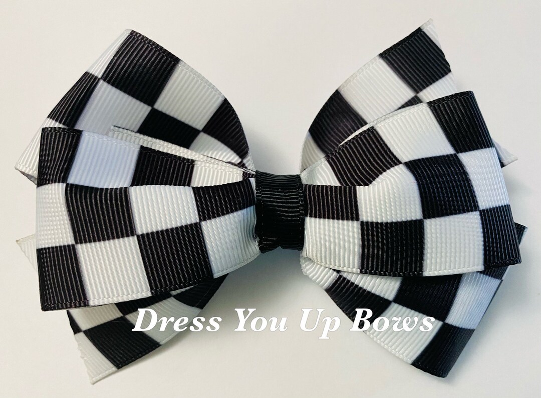 4" Racing Hair Bow Clip, 4" Stacked Racing Hair Bow Clip, Checkered ...