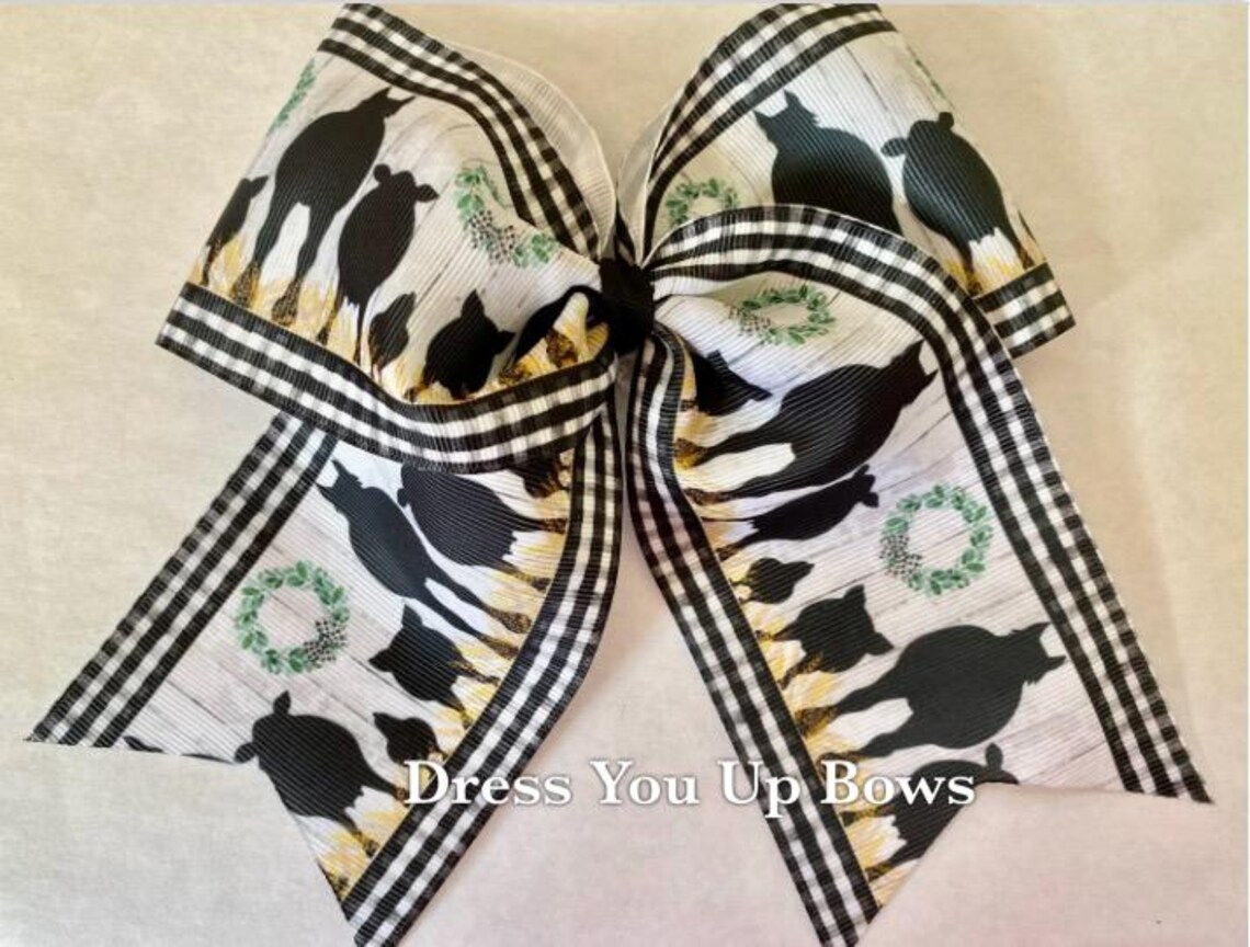 6" Farm Animals Cheer Size Hair Bow Clip, Farm Wreath Bow, Horse Cow ...
