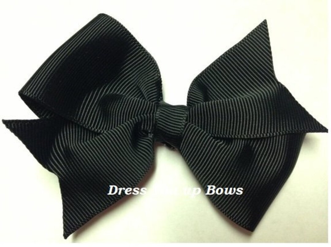 4" Black Solid Hair Bow Clip, Fall Thanksgiving Winter Christmas Girls Black Ribbon Hair Bow ...