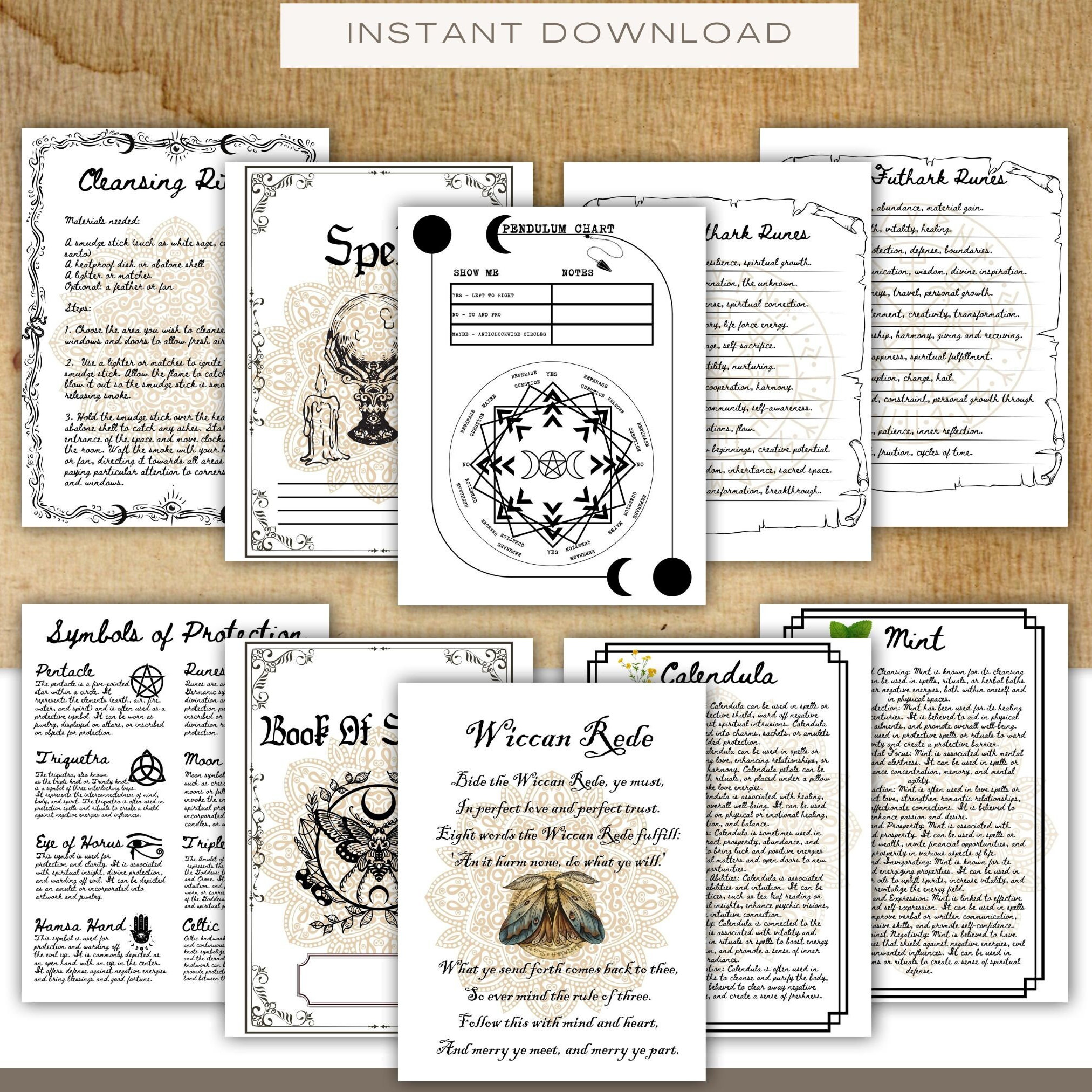Book of Shadows Printable Grimoire. Spell Book Pages. Witch Junk Journal Ephemera Book. BOS ...