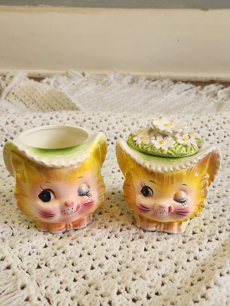 Enesco Miss Priss Winking Cat Sugar and Creamer Set - Etsy