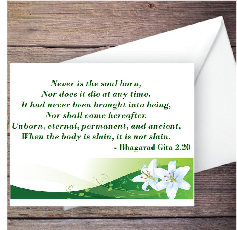 Bhagavad Gita Scripture Sympathy/condolences/mourning/grief Card Hindu ...