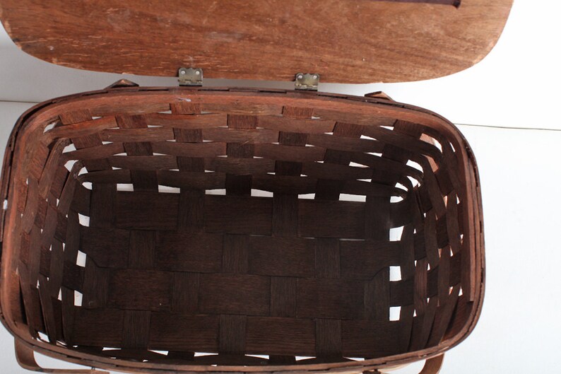 Vintage Brown Woven Picnic Basket Flip Top Basket | Etsy