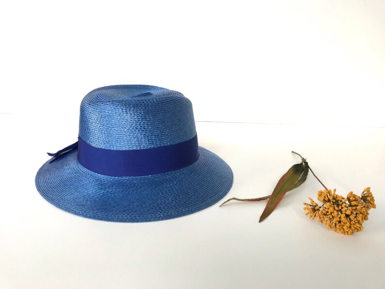 Vintage Blue Wide Brim Dress Hat - Etsy
