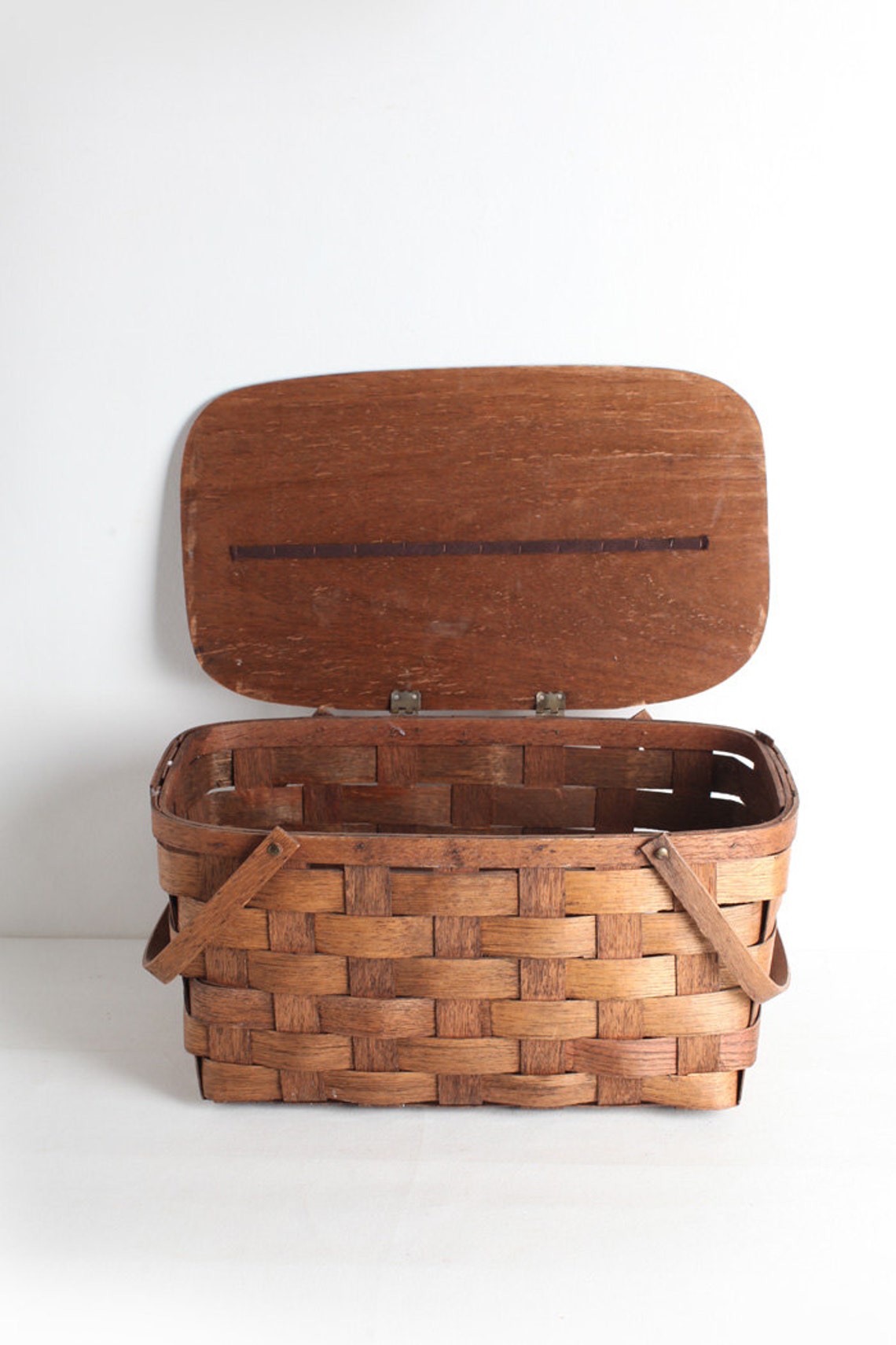 Vintage Brown Woven Picnic Basket Flip Top Basket - Etsy