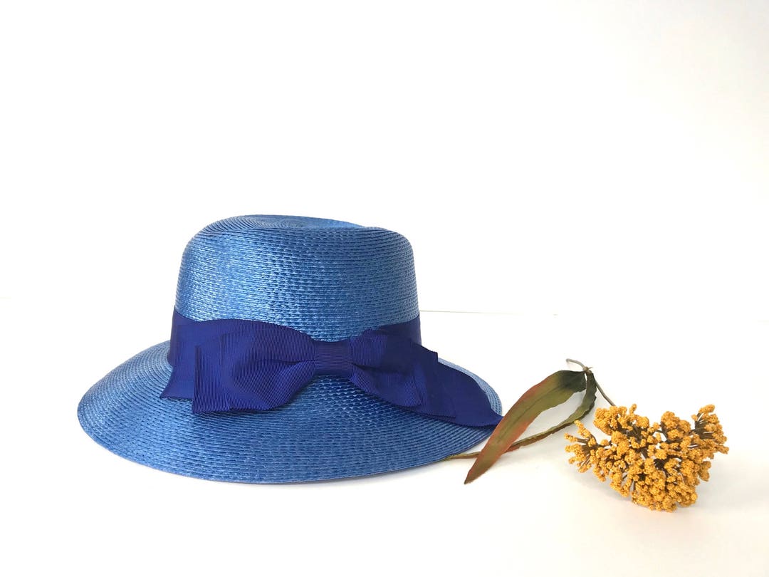 Vintage Blue Wide Brim Dress Hat - Etsy