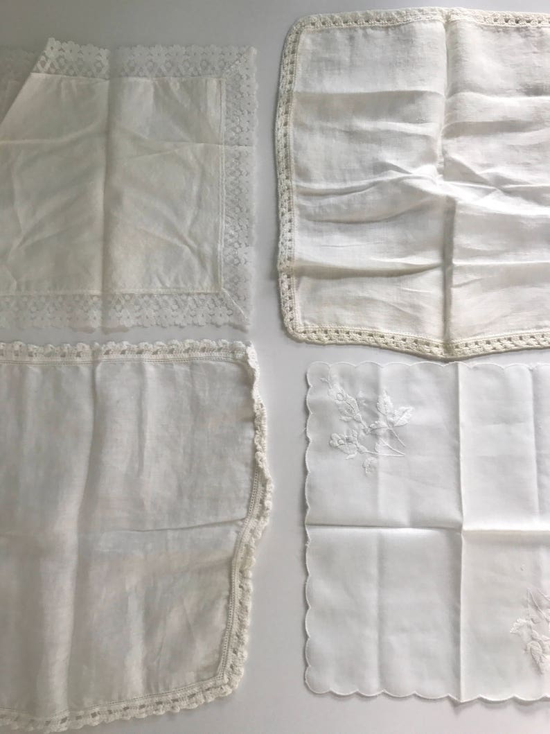 Vintage Set of Four Hankies White Embroidered/lace Edge Hanky - Etsy