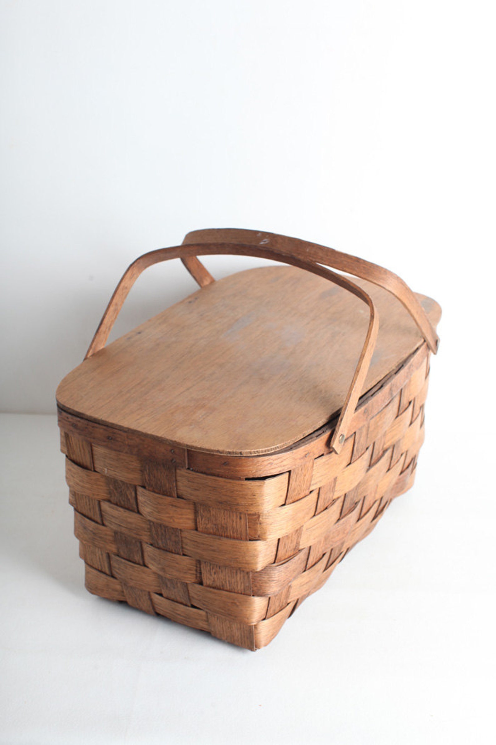 Vintage Brown Woven Picnic Basket Flip Top Basket | Etsy