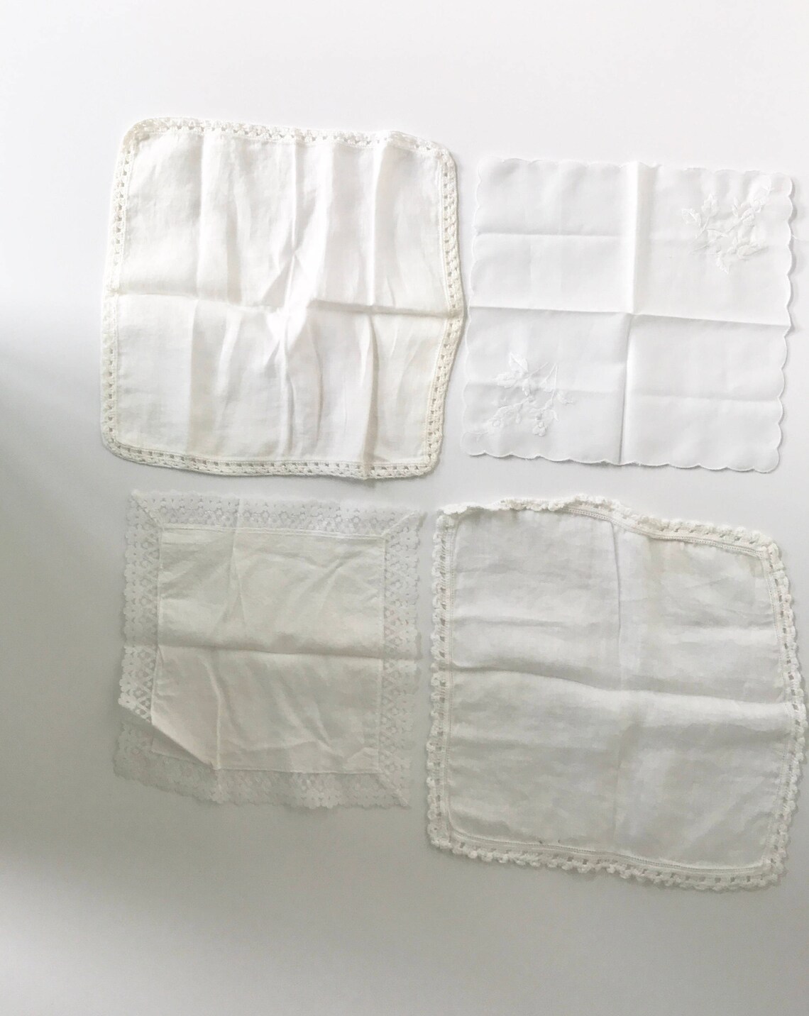 Vintage Set of Four Hankies White Embroidered/lace Edge Hanky - Etsy