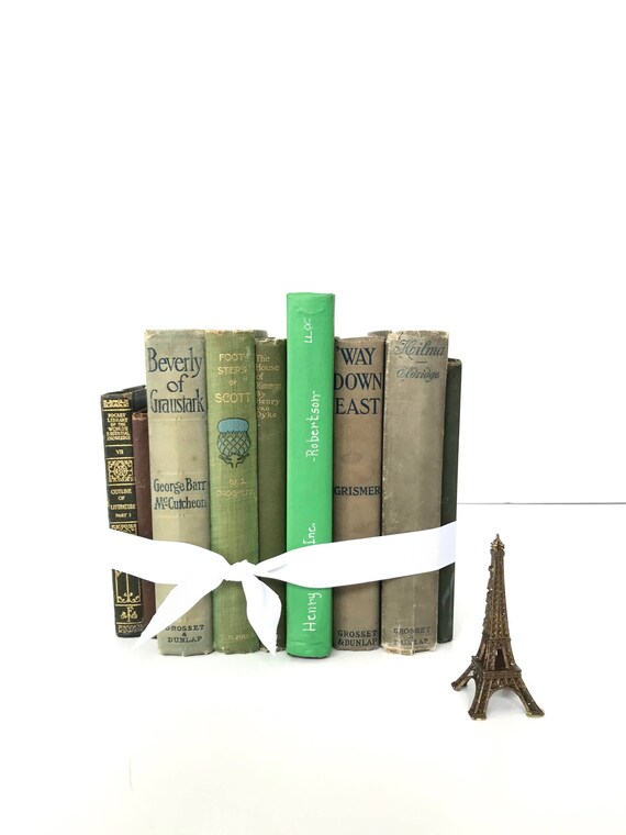 Vintage Book Set Green Books Home Decor Display Books | Etsy
