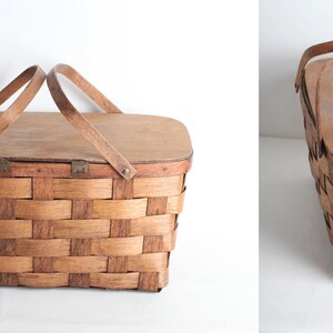 Vintage Brown Woven Picnic Basket, Flip Top Basket - Etsy